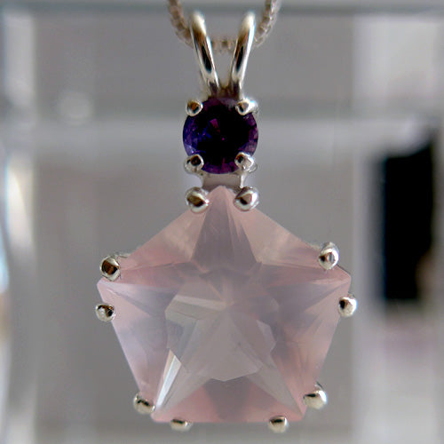 Rose Quartz Star of Venus Pendant with Amethyst Crown